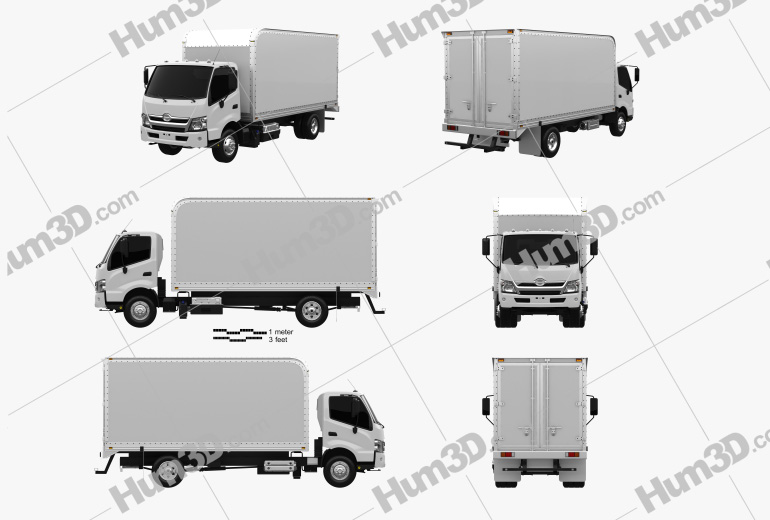 Hino 195 hybrid Box Truck 2013 Blueprint Template - 3DModels.org