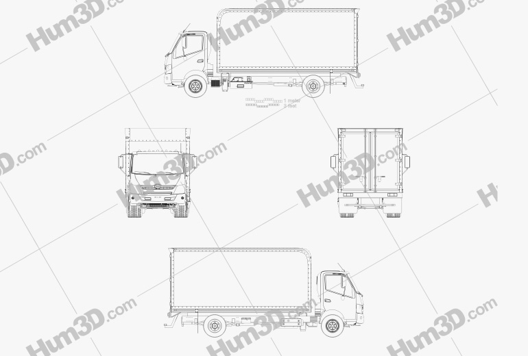 Hino 195 hybrid Box Truck 2013 Blueprint - 3DModels.org
