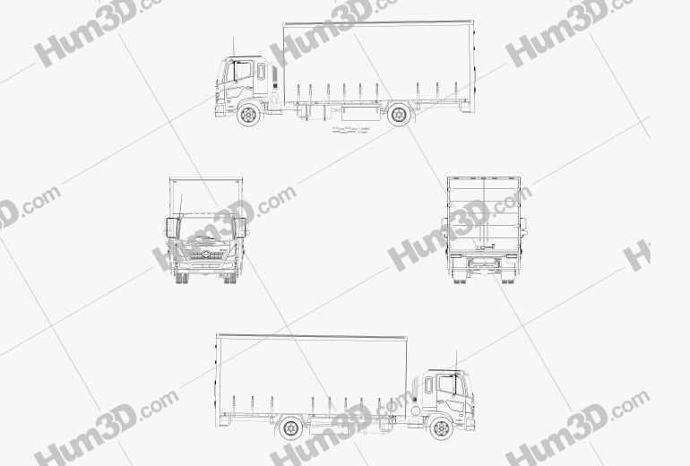 Hino 500 FD (1027) Load Ace Box Truck 2008 Blueprint - 3DModels.org