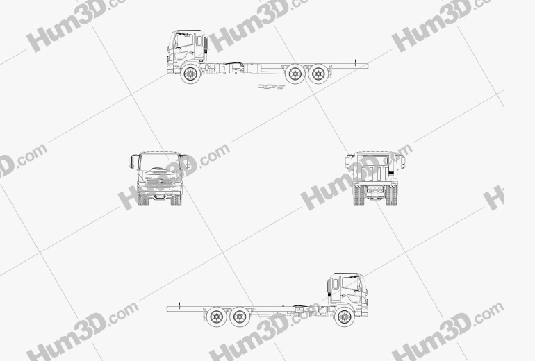 Hino 500 FC LWB Chassis Truck 2022 Blueprint - 3DModels.org