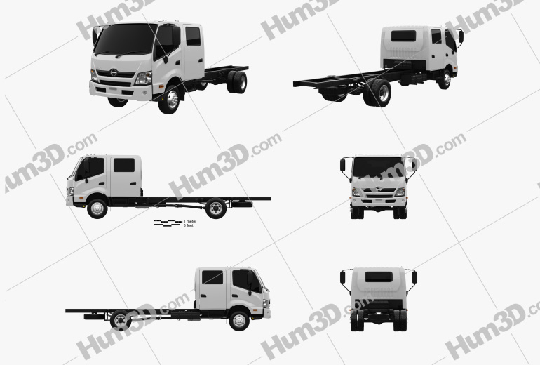 Hino 300 Crew Cab Chassis Truck 2019 Blueprint Template - 3DModels.org