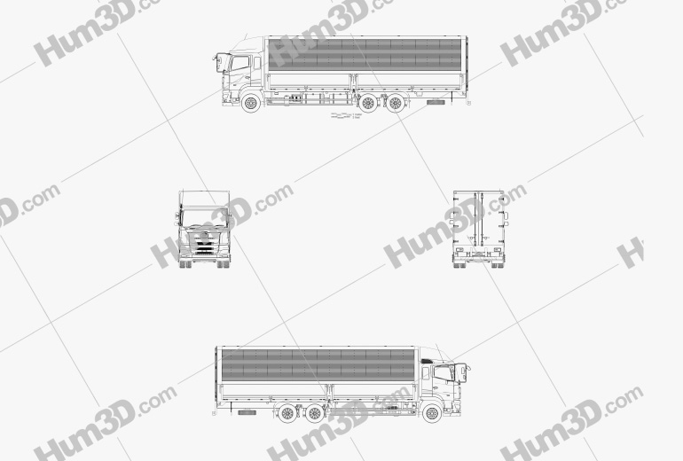 Hino 700 Profia Box Truck 3-axle 2020 Blueprint - 3DModels.org
