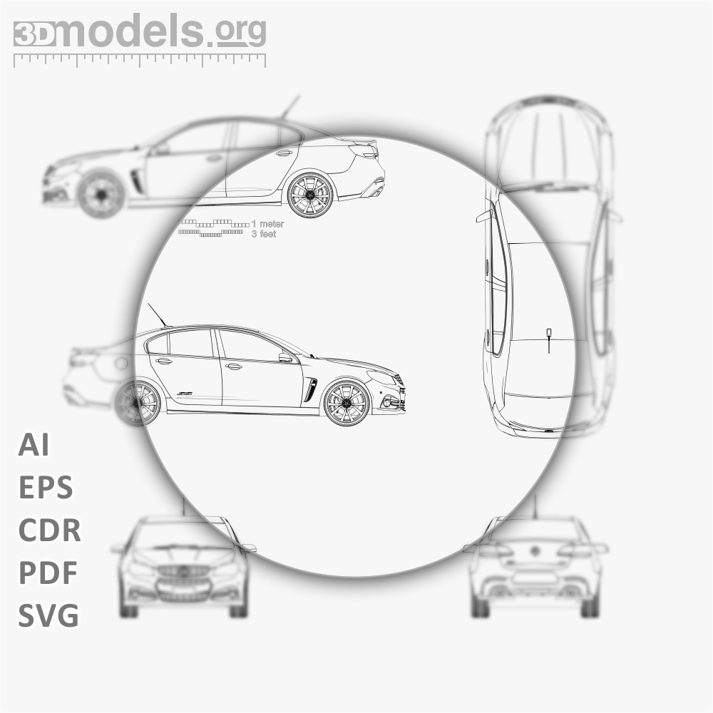 Holden VF Commodore Calais V SSV 2017 Vector Blueprint - 3DModels.org