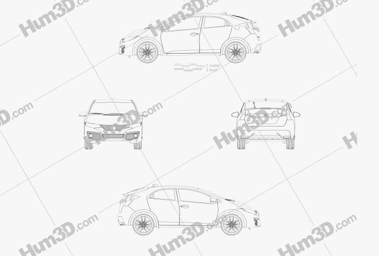 Honda Civic hatchback 2018 Blueprint - 3DModels.org
