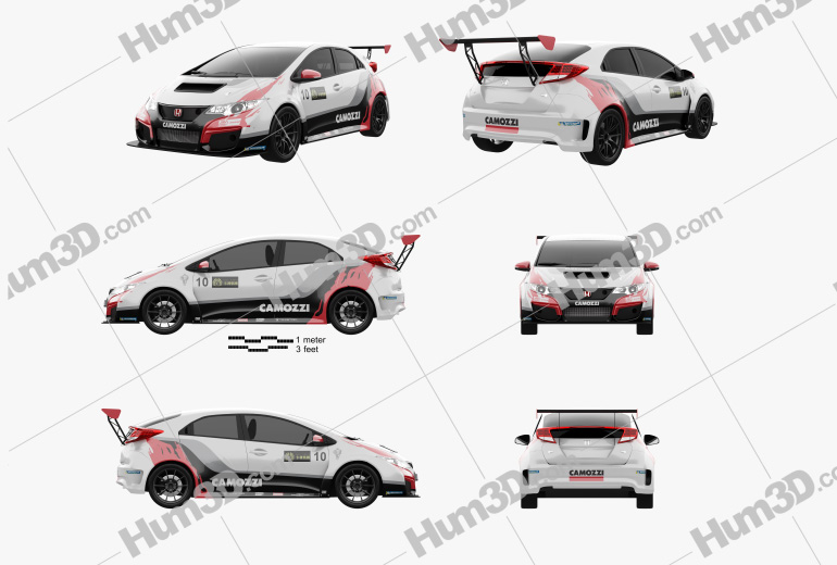 Honda Civic Type-R TCR 2015 Blueprint Template - 3DModels.org