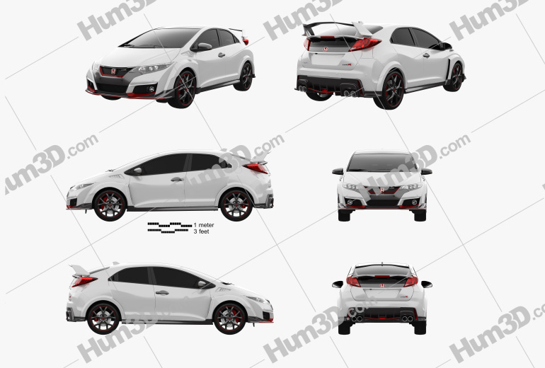 Honda Civic Type-R hatchback 2015 Blueprint Template - 3DModels.org