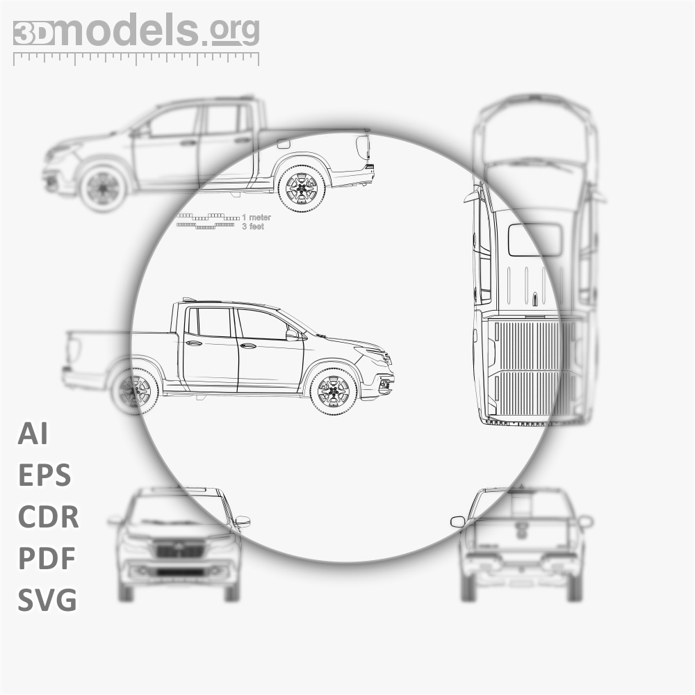 Honda Ridgeline 2020 Vector Blueprint - 3DModels.org