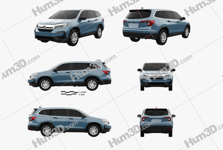 Honda Pilot LX 2022 Blueprint Template - 3DModels.org