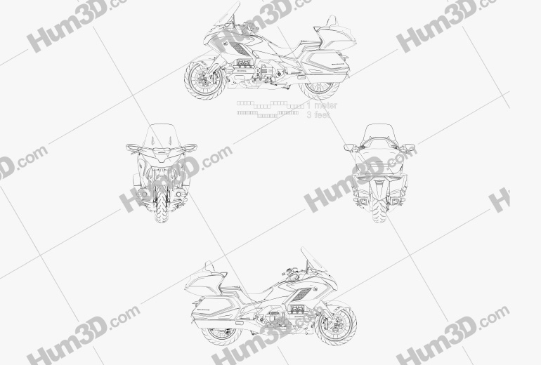 Honda Gold Wing Tour 2018 테크니컬 드로잉 - 3DModels.org