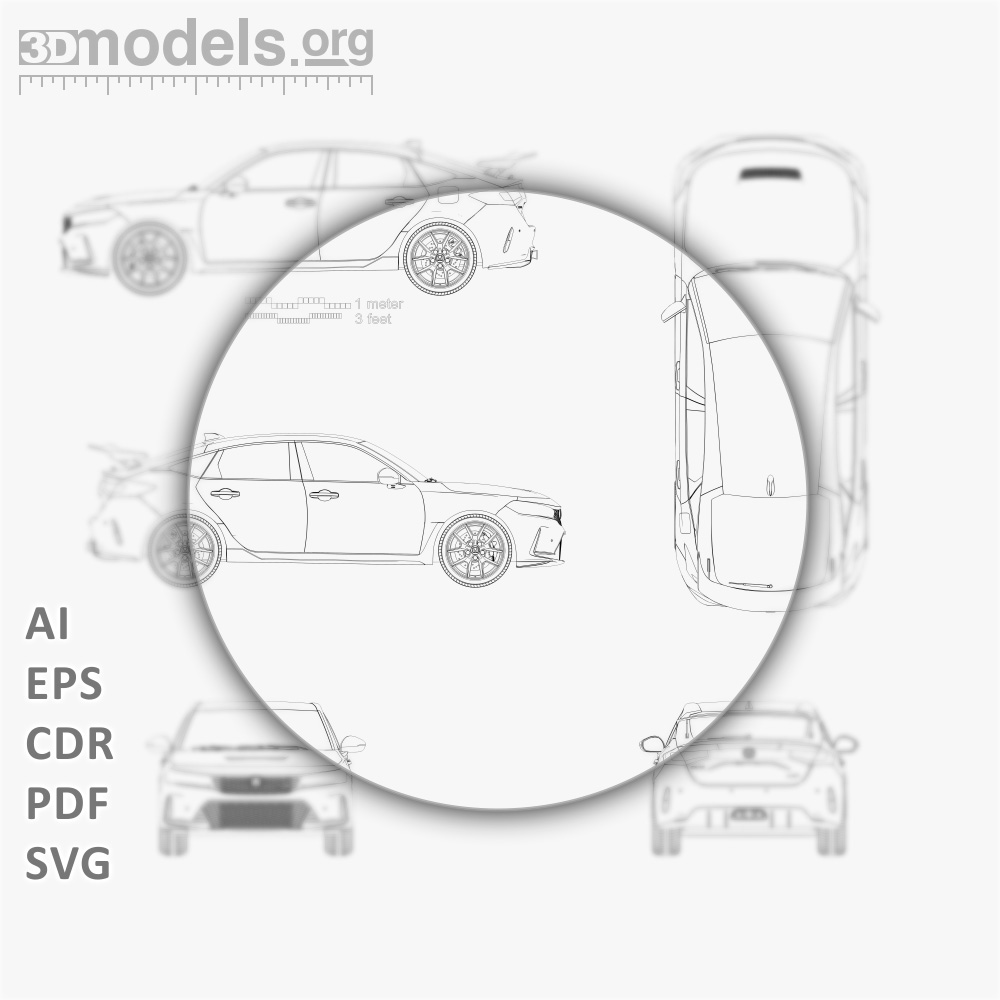 Honda Civic hatchback Type R 2025 Vector Blueprint - 3DModels.org