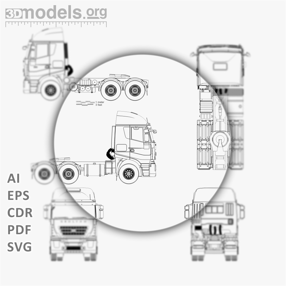 Hongyan Genlyon 380 Truk Traktor 2017 Cetak Biru Vektor - 3DModels.org