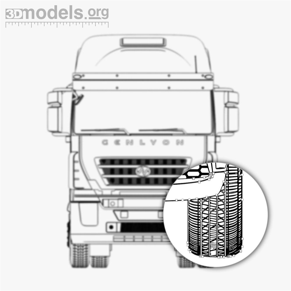 Hongyan Genlyon 380 Truk Traktor 2017 Cetak Biru Vektor - 3DModels.org
