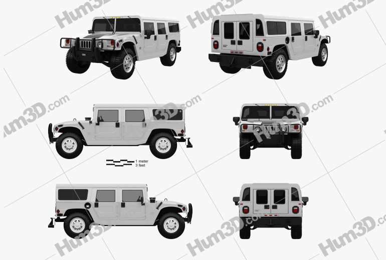 Hummer H1 wagon 2005 Blueprint Template - 3DModels.org