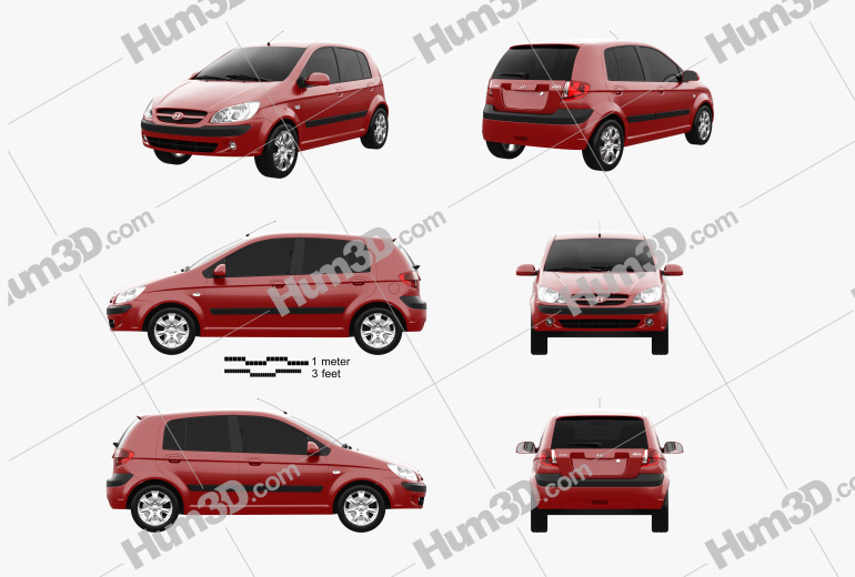 Hyundai Getz 2008 Blueprint Template - 3DModels.org