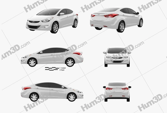 Hyundai Elantra blueprints Descargar en PNG - 3DModels.org