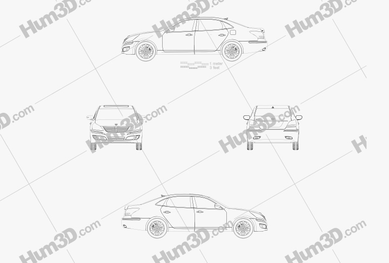 Hyundai Equus (Centennial) 2014 Blueprint - 3DModels.org
