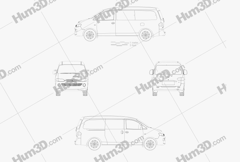 Hyundai H-1 Passenger Van 2007 Blueprint - 3DModels.org