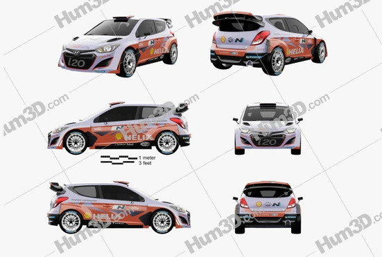 Hyundai i20 blueprints Download in PNG - 3DModels.org