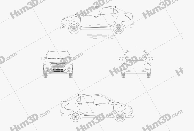 Hyundai Xcent 2017 Blueprint - 3DModels.org