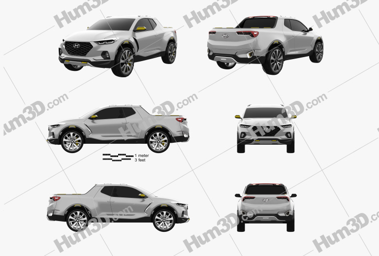 Hyundai Santa Cruz Crossover Truck 2015 Blueprint Template - 3DModels.org