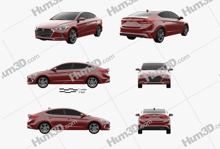 Hyundai Elantra 2020 Blueprint Template - 3DModels.org