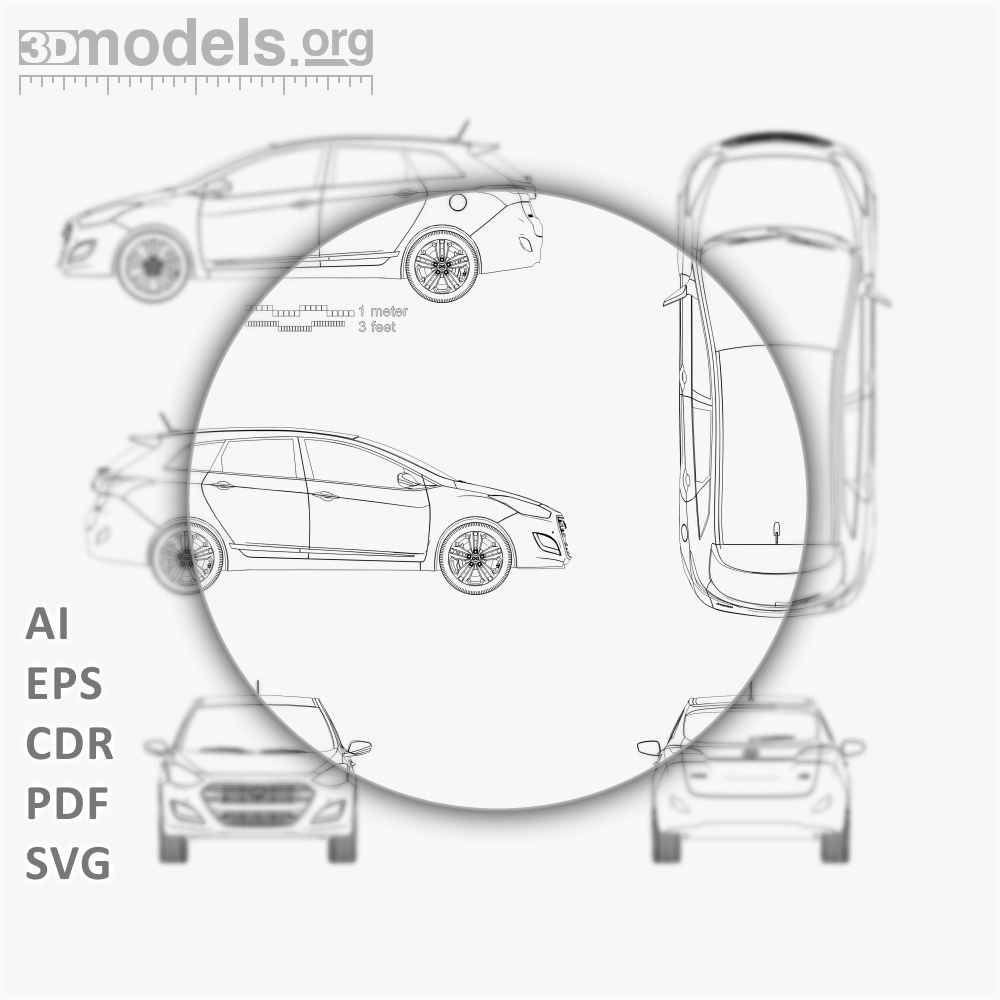 Hyundai i30 (Elantra) Wagon (UK) 2018 Vector Blueprint - 3DModels.org