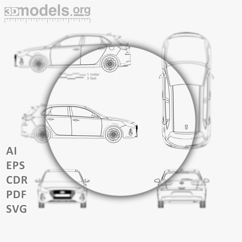 Hyundai i30 (Elantra) 5-door 2019 Vector Blueprint - 3DModels.org