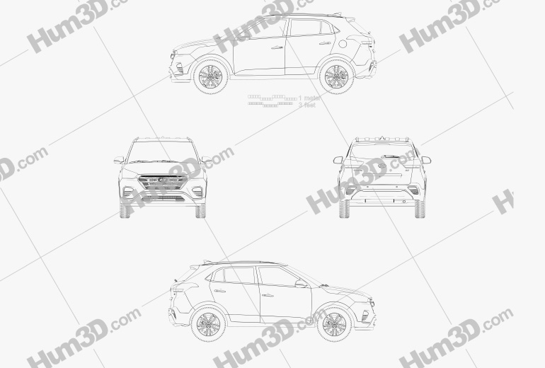 Hyundai Creta 2019 Blueprint - 3DModels.org