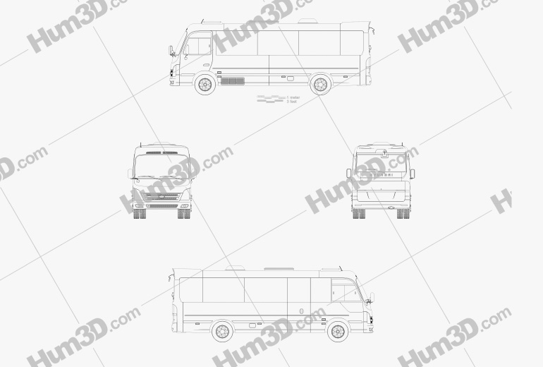 Hyundai County Autobús 2018 Blueprint - 3DModels.org