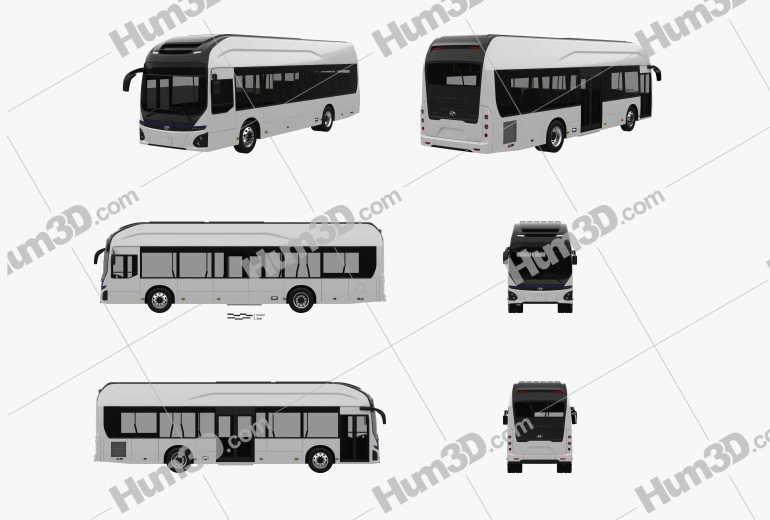 Hyundai ELEC CITY Ônibus 2017 Blueprint Template - 3DModels.org