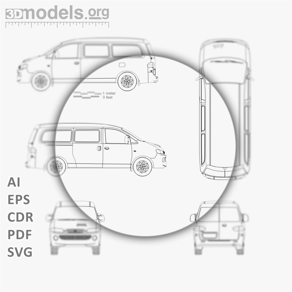 Hyundai H-1 Panel Van 2007 Vector Blueprint - 3DModels.org