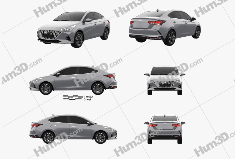 Hyundai Verna sedan 2022 Blueprint Template - 3DModels.org