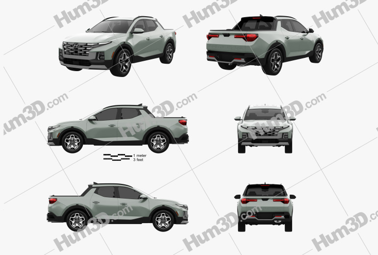 Hyundai Santa Cruz 2022 Blueprint Template - 3DModels.org