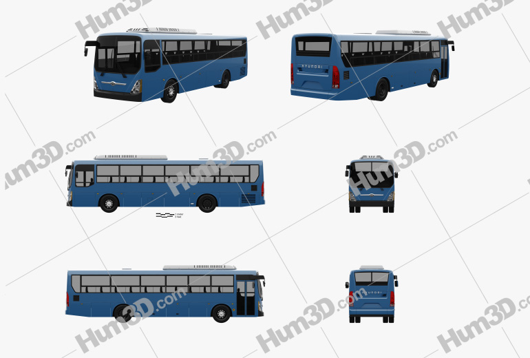 Hyundai Super Aero City bus 2019 Blueprint Template - 3DModels.org