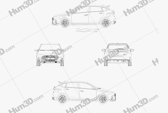 Hyundai i20 blueprints Download in PNG - 3DModels.org