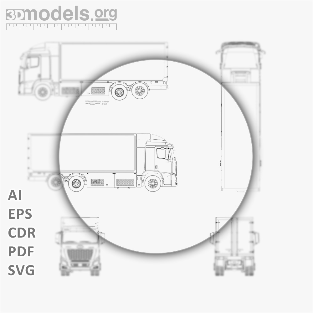 Hyundai Xcient FCEV Truk Box 2023 Cetak Biru Vektor - 3DModels.org