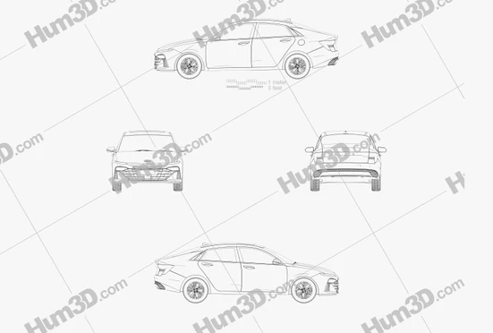 Hyundai Verna blueprints Download in PNG - 3DModels.org