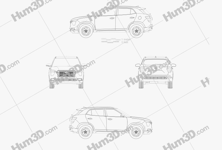 Hyundai Creta blueprints Download in PNG - 3DModels.org
