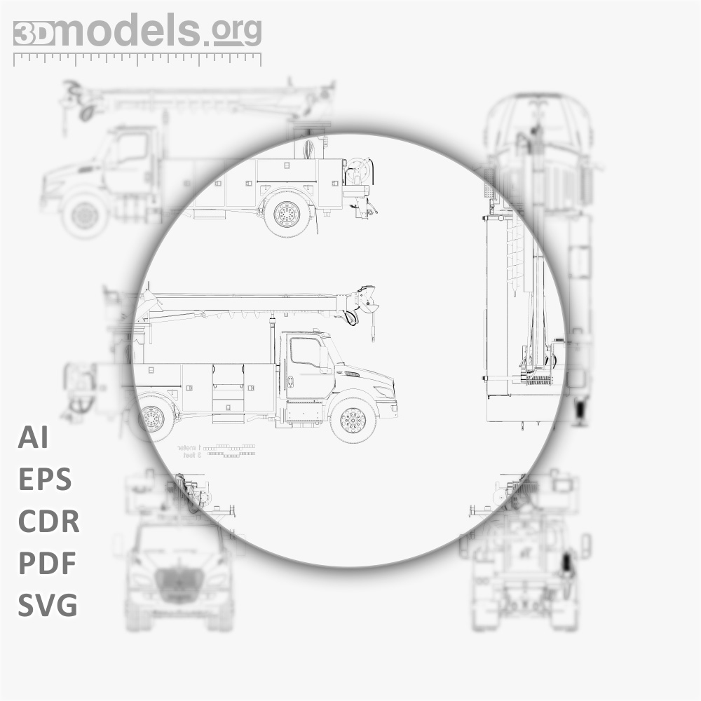 International MV Digger Truck 2025 Vector Blueprint - 3DModels.org