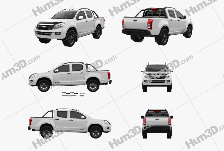 Isuzu D-Max Double Cab Blade 2017 Blueprint Template - 3DModels.org