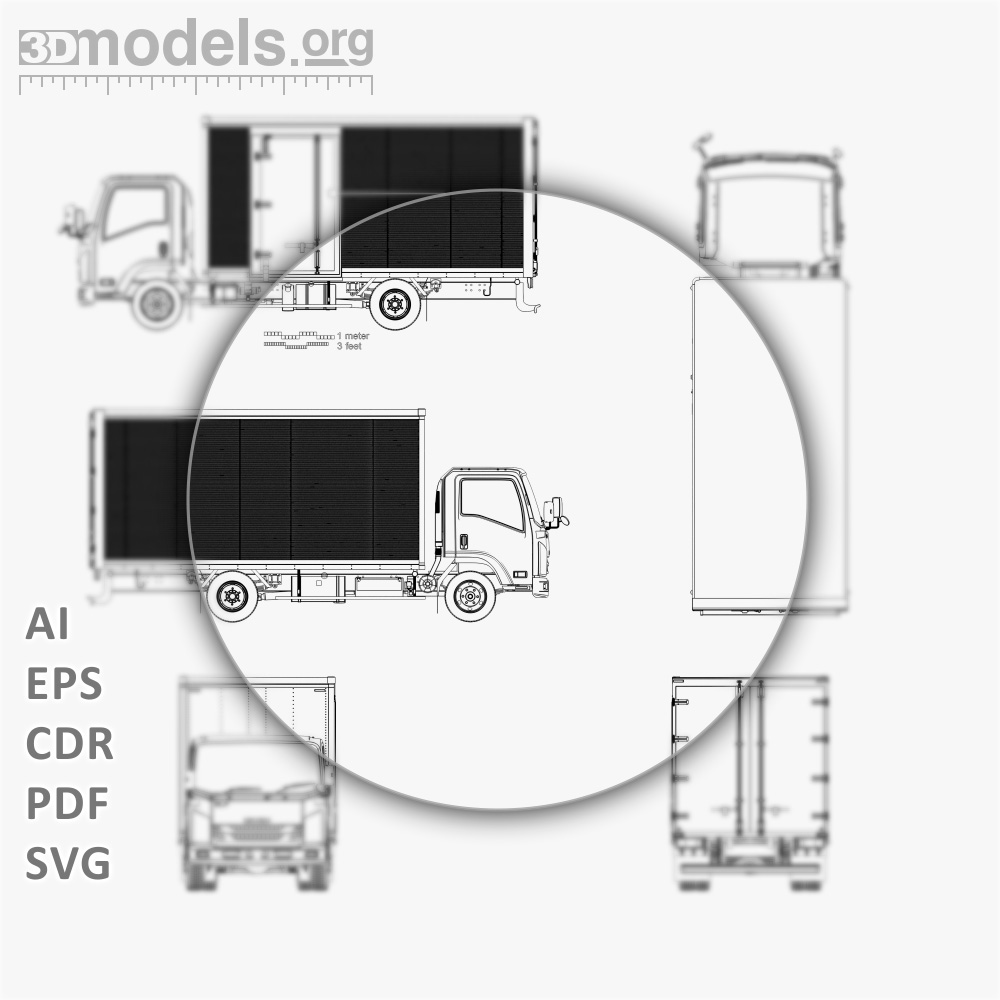 Isuzu Elf Box Truck 2021 Vector Blueprint - 3DModels.org