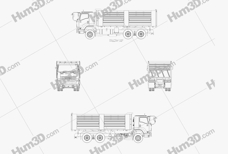 Isuzu FXZ 360 Flatbed Truck 2021 Blueprint - 3DModels.org