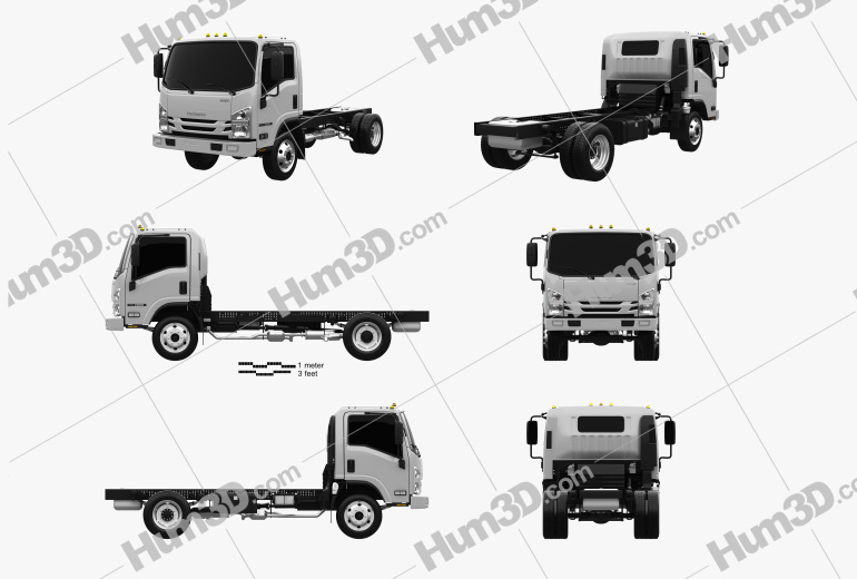 Isuzu NRR Single Cab Chassis Truck 2022 Blueprint Template - 3DModels.org