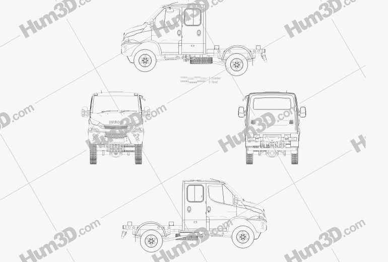 Iveco Daily 4×4 Dual Cab Chassis 2017 Blueprint - 3DModels.org