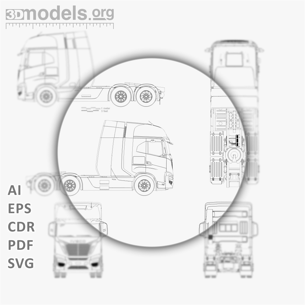 Iveco Heavy Duty FCEV Tractor Truck 2025 Vector Blueprint - 3DModels.org