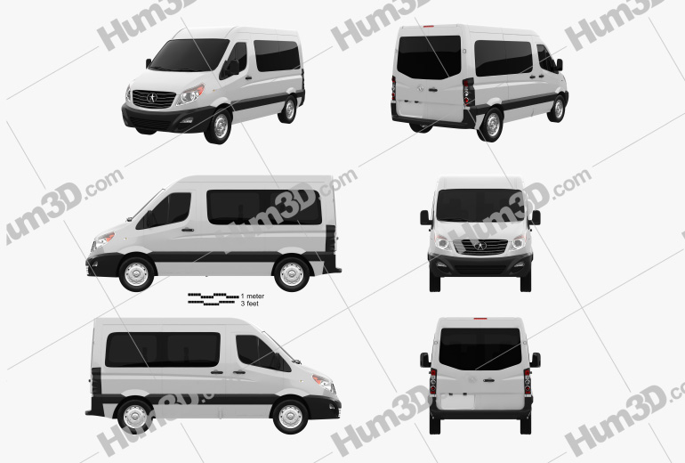 JAC Sunray Passenger Van SWB SR 2017 Blueprint Template - 3DModels.org