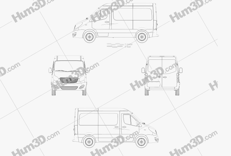 JAC Sunray Furgoneta de Pasajeros SWB SR 2014 Plano - 3DModels.org