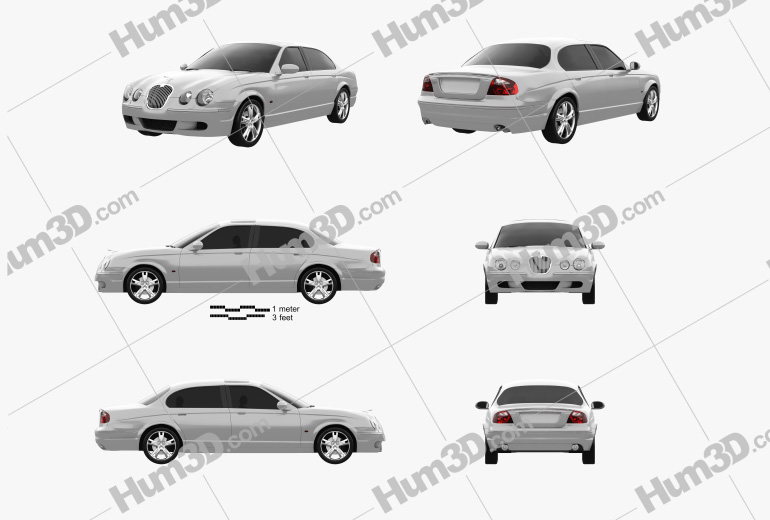 Jaguar S-Type 2008 Blueprint Template - 3DModels.org