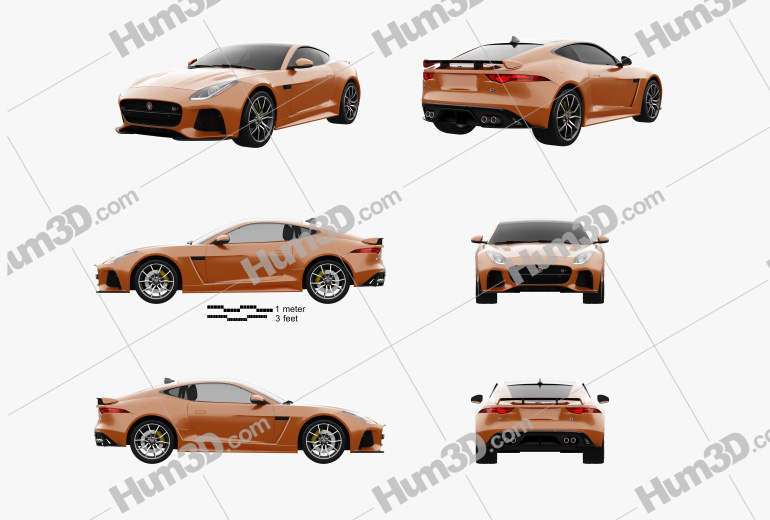 Jaguar F-Type SVR Coupe 2020 Blueprint Template - 3DModels.org