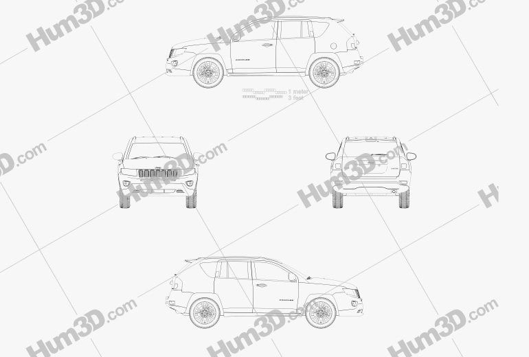 Jeep Compass blueprints Download in PNG - 3DModels.org
